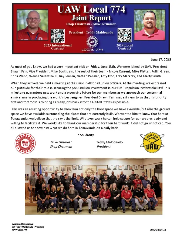 Joint Report - June 17th, 2025 | UAW Local 774