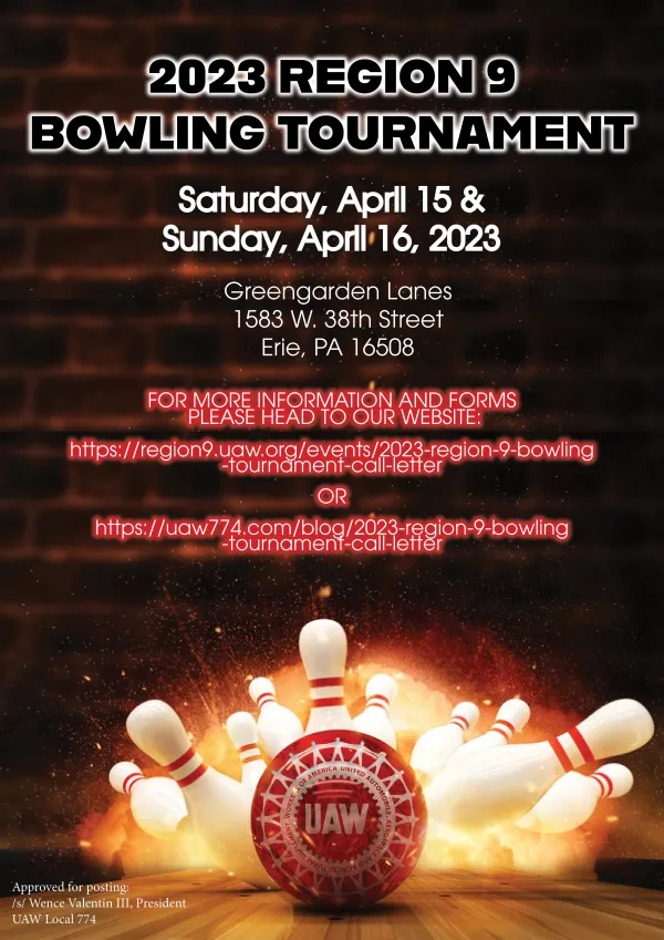 2023 Region 9 Bowling Tournament Call Letter | UAW Local 774