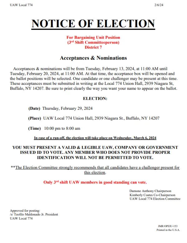Notice of Election | UAW Local 774