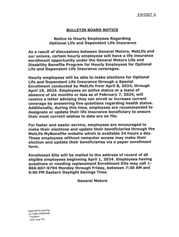 Bulletin Board Notice | UAW Local 774